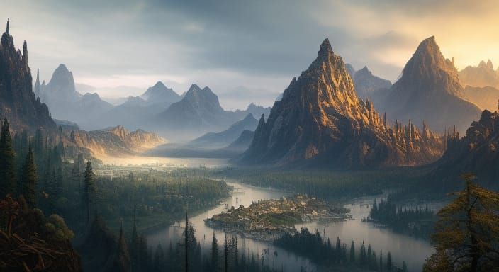 medieval map with mountains, swamps, forests, villages, castles; hand ...