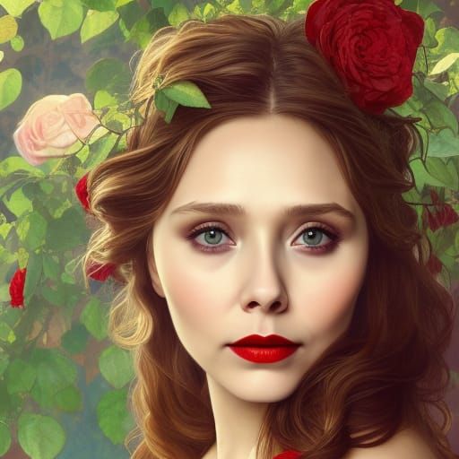 Elizabeth Olsen is a Dryad princess of red roses - AI Generated Artwork ...