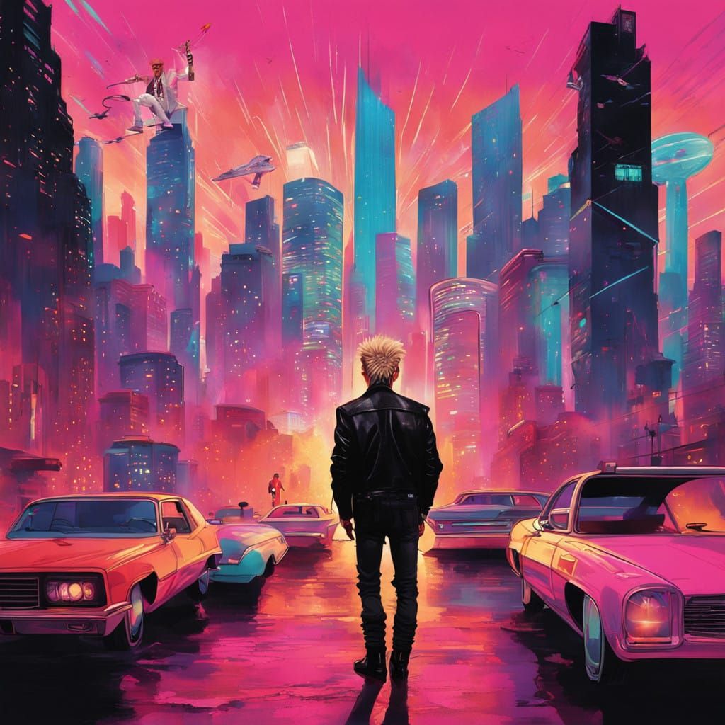 Synthwave Icon Billy Idol in Neon Cityscape - AI Art