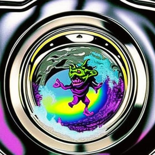 A washing Machine with a monster stuck inside during the wash cycle ...