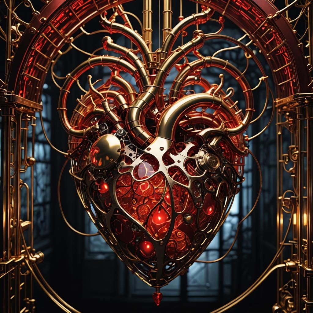 Glowing Red mechanical translucent Heart - AI Generated Artwork ...