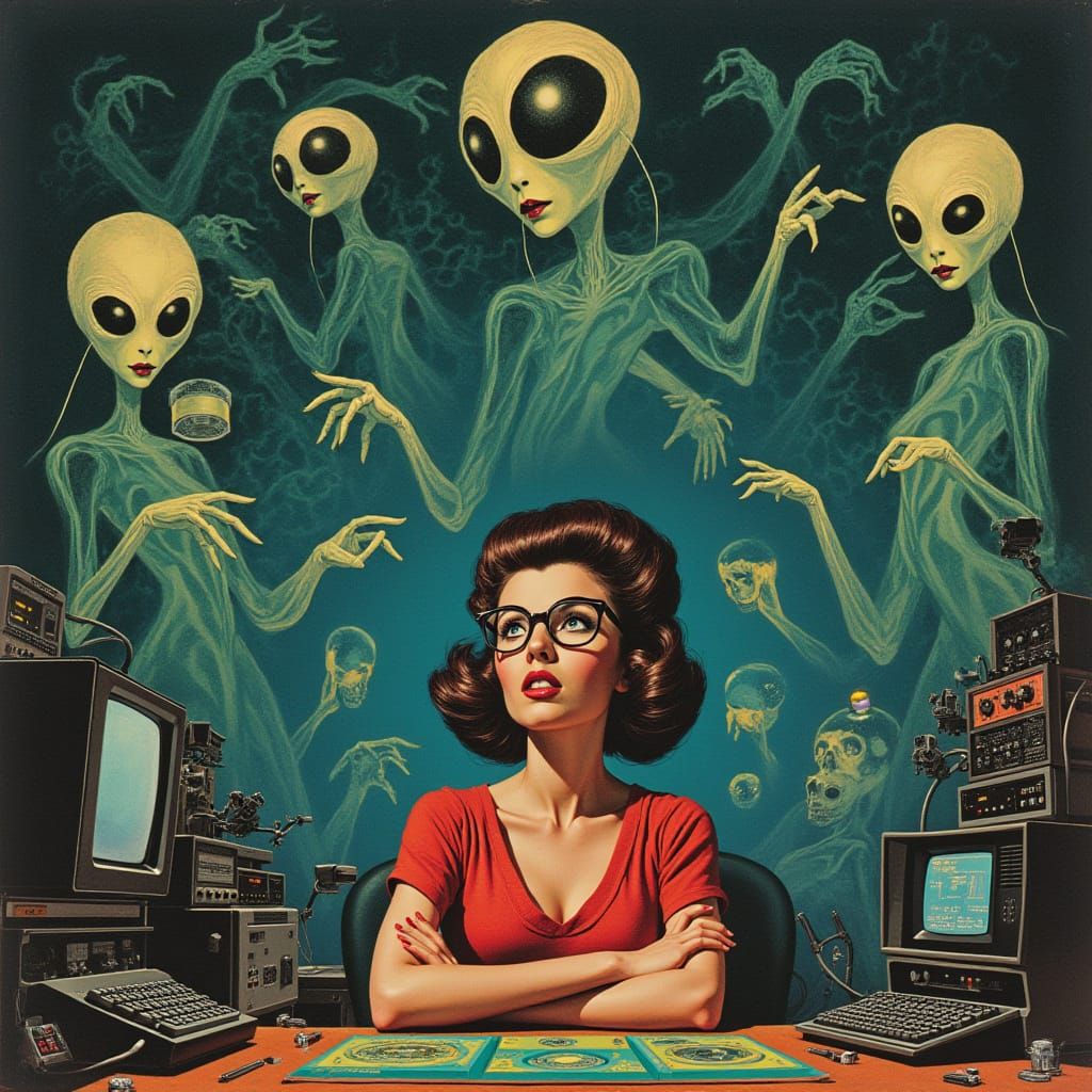 Woman Probed by Ethereal Aliens in a Retro-Futuris... - AI Art