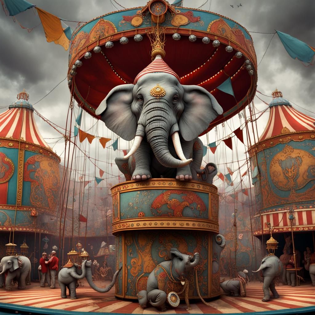 elephant at circus, whimsical mad quirky eccentric - AI Generated ...