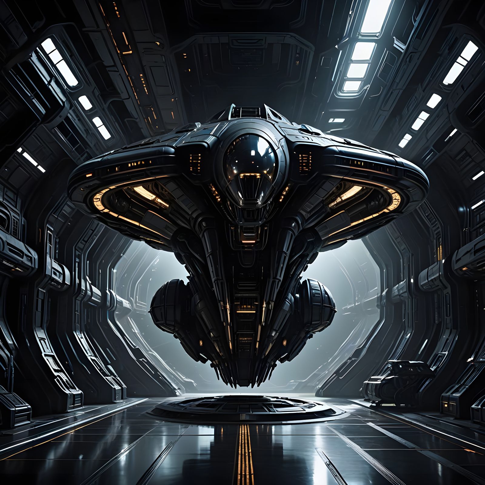 The docking bay - Cinematic Film Still of Epic Alien Space S...