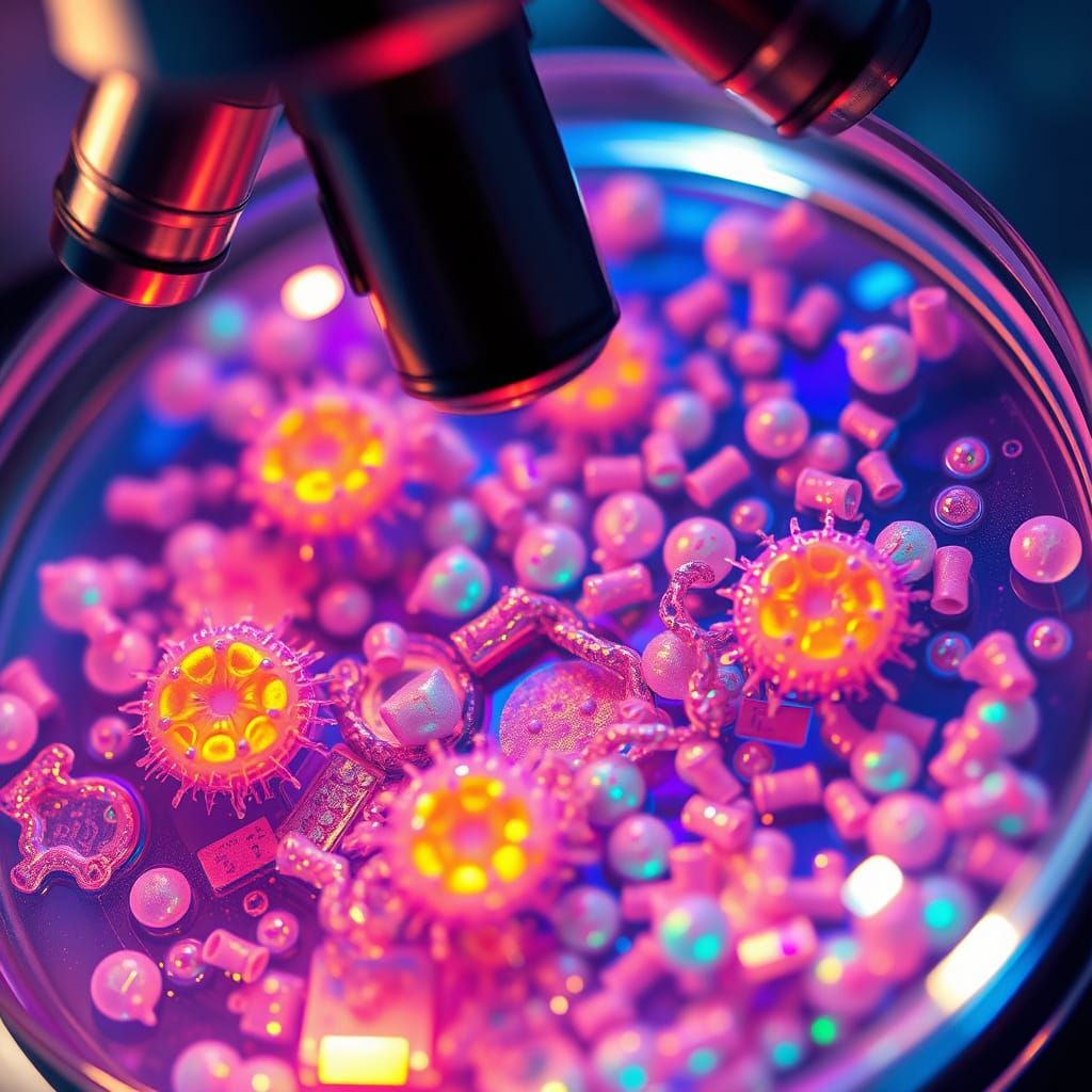 bacteria's microscope - Iridescent Bacteria Colonies under C...