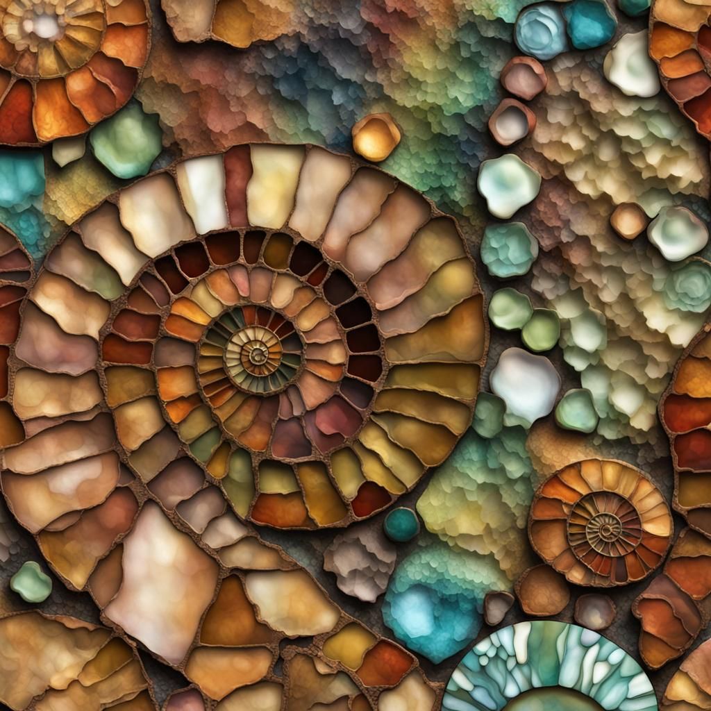 Junk Journal Background, 3d Shapes Mosaic Alcohol Ink, Earthy Ammonite ...