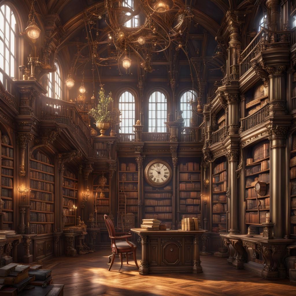 Steampunk library - AI Generated Artwork - NightCafe Creator