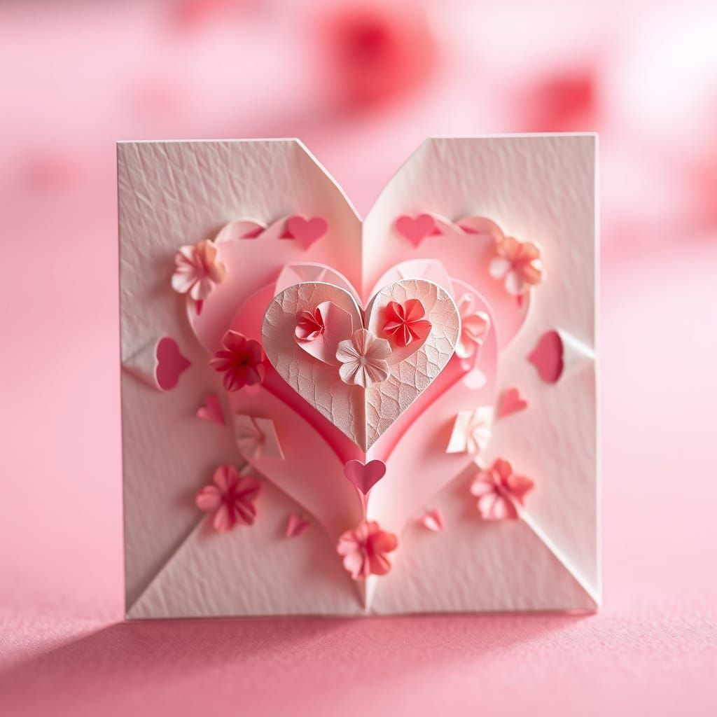 Surreal Origami Valentine's Card in Pastel Hues - AI Art