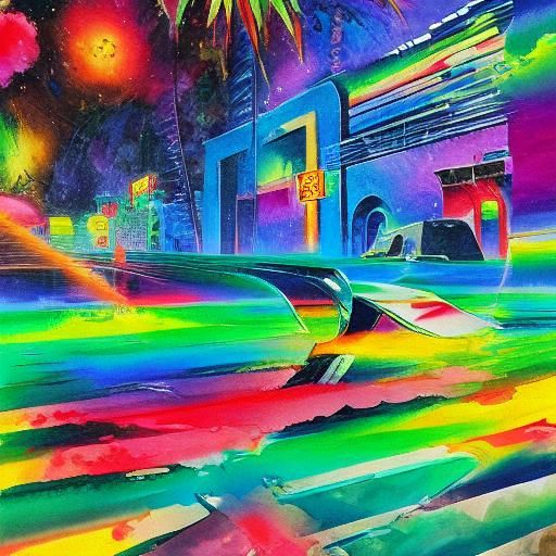 Rainbow synthwave 2099 with black outlines - AI Generated Artwork ...
