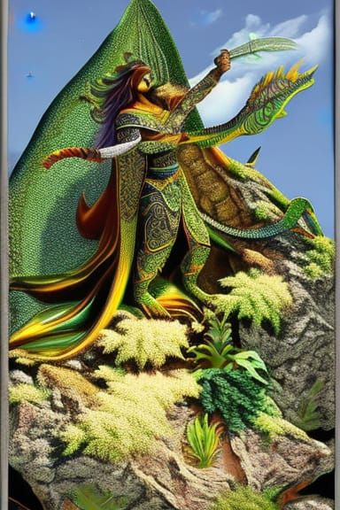 Beautiful Woman Goddess of Lizards atop Lizard Mountain Insanely ...