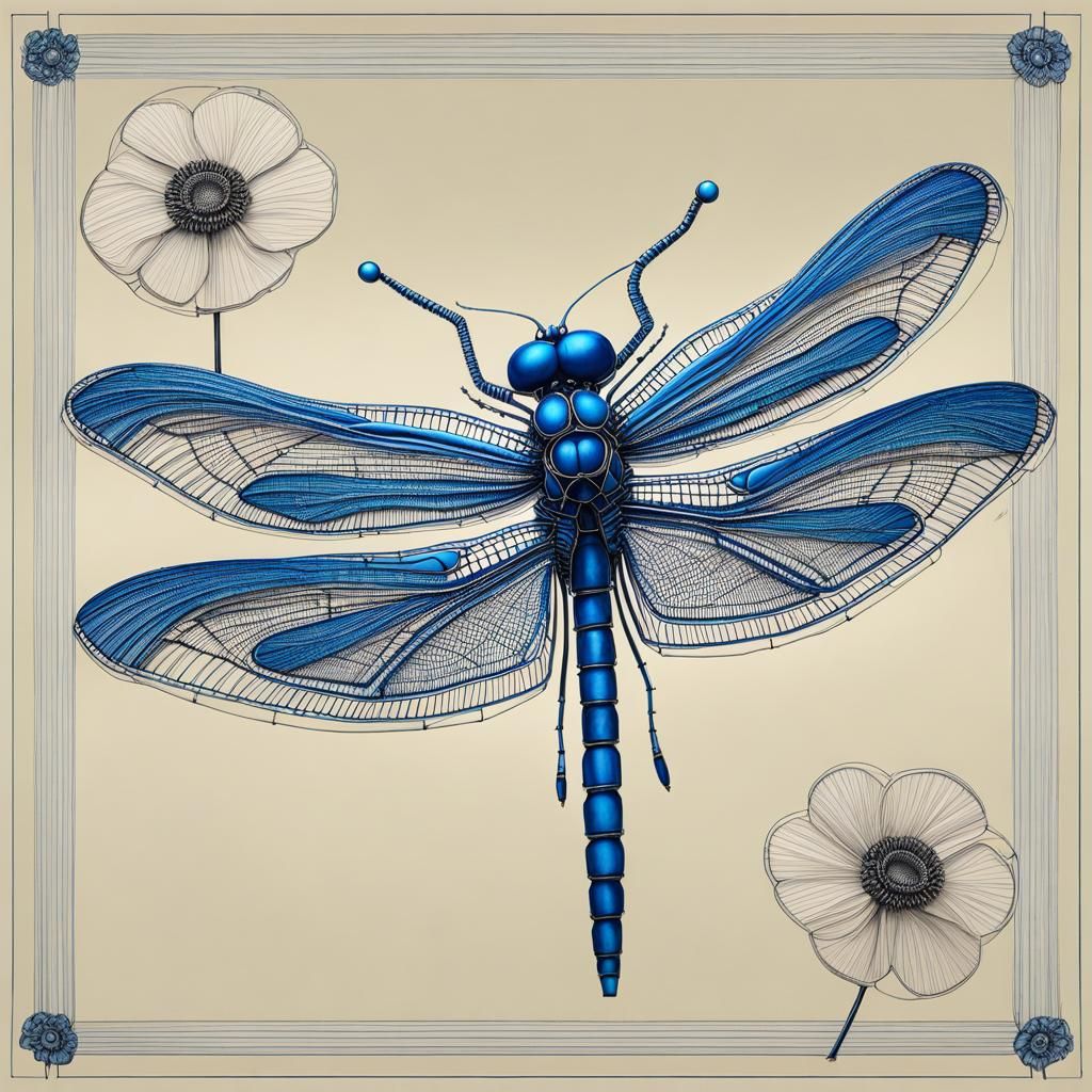 Blueprint Dragonfly - AI Generated Artwork - NightCafe Creator