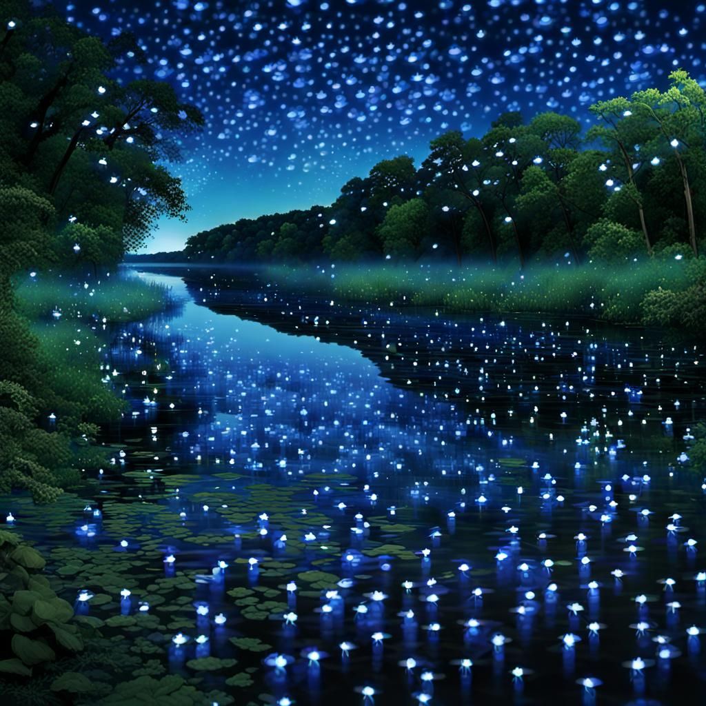 Blue Ghost Fireflies - AI Generated Artwork - NightCafe Creator