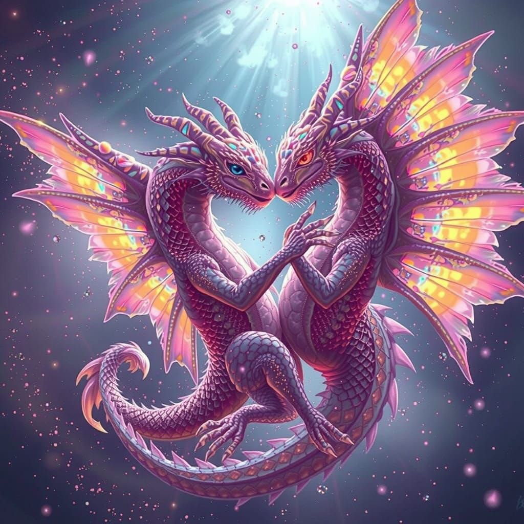 Dragon Creation - Majestic, Iridescent Dragons in a Heart-S...