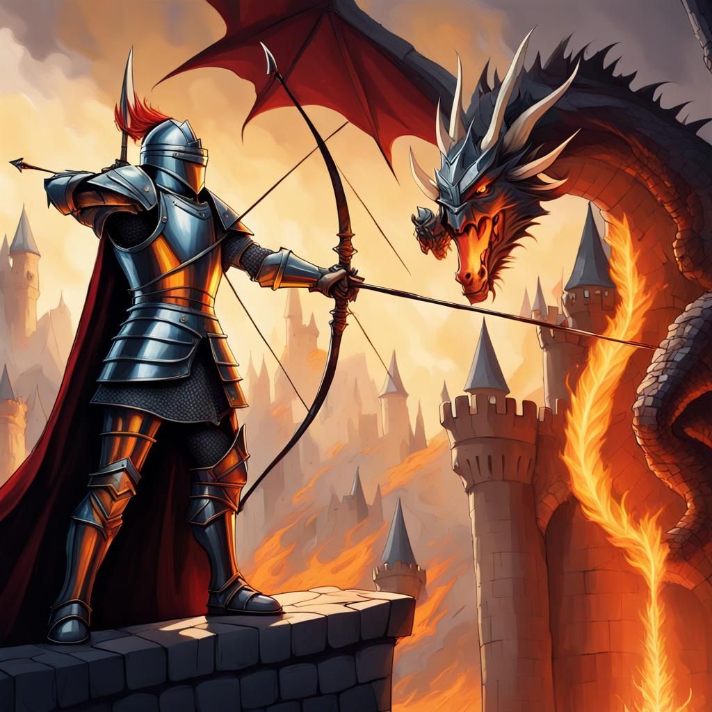 "Generate an image of an imposing knight, adorned in gleaming armor ...