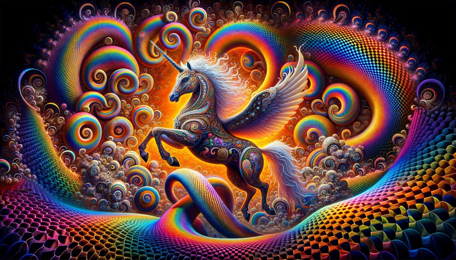 Psychedelic Unicorn Deity in Fractal Portal Realm - AI Art