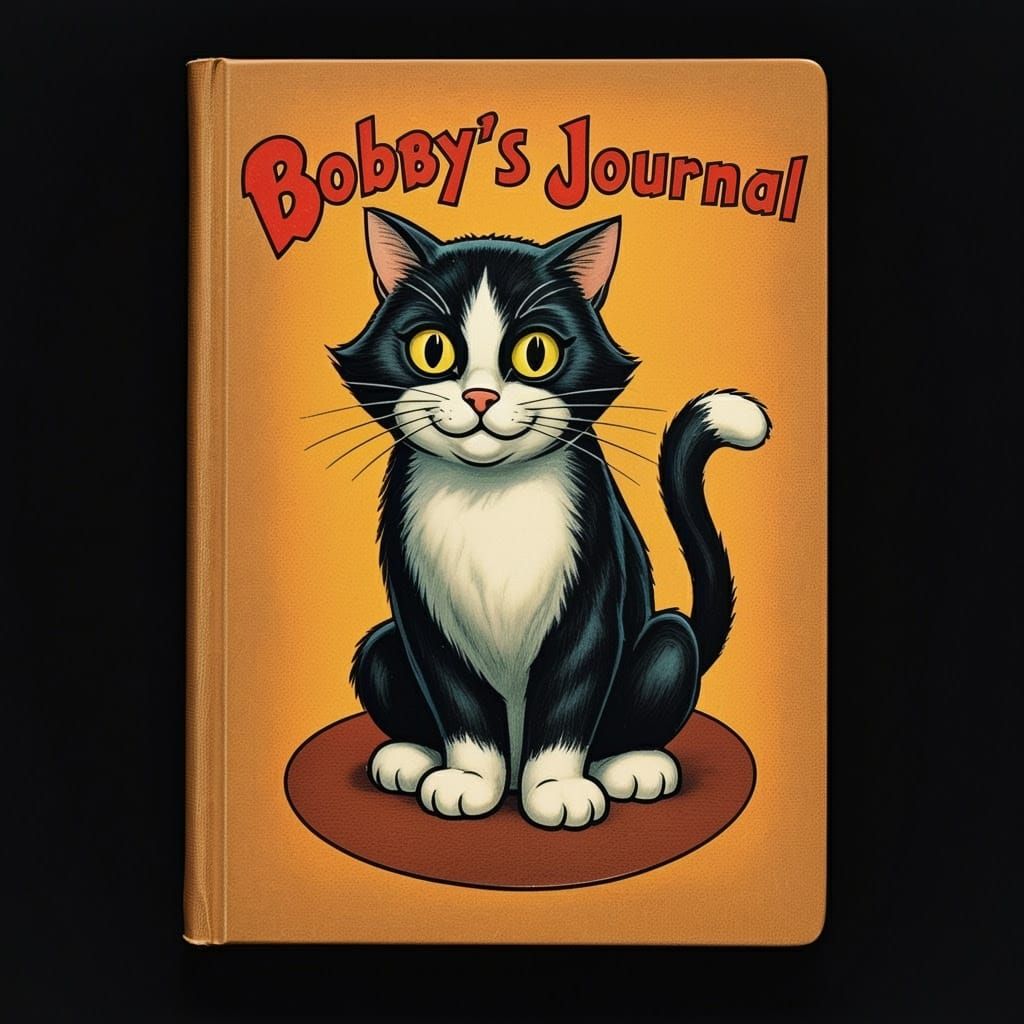 Vintage Cartoon Cat Journal Cover Art - AI Art