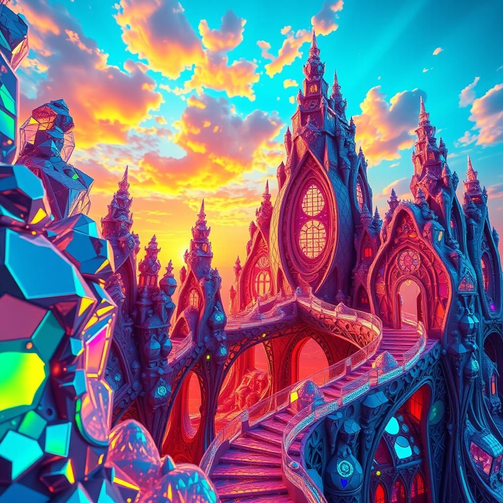 Peano Curve - Surreal Peano Curve Architecture in Vibrant, I...