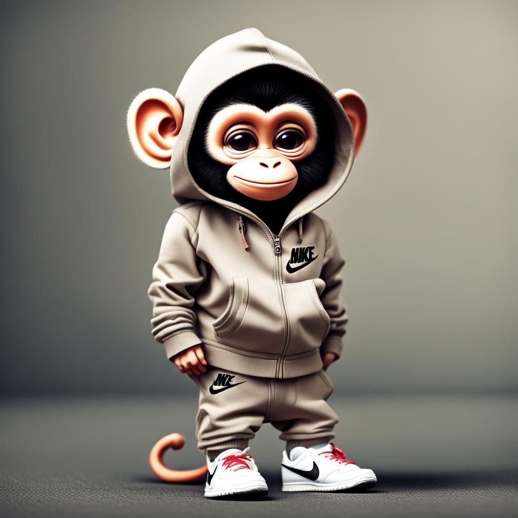 A cute little monkey dressed in a Nike tracksuit and Nike shoes. - AI ...