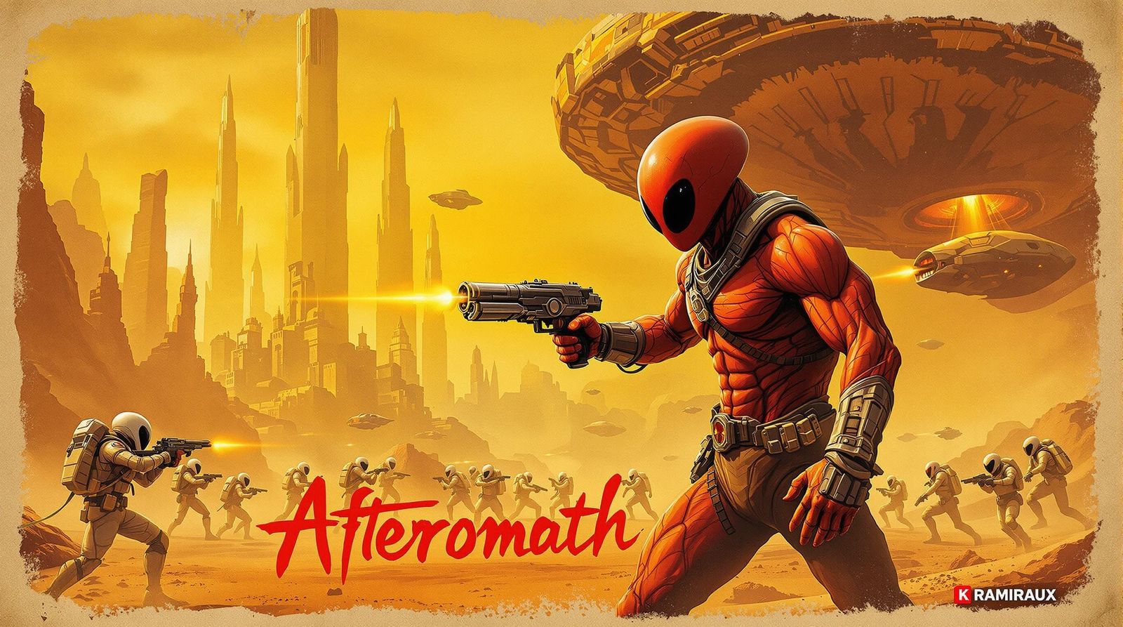 Vintage-Style Martian Warrior Battles Marines in E... - AI Art