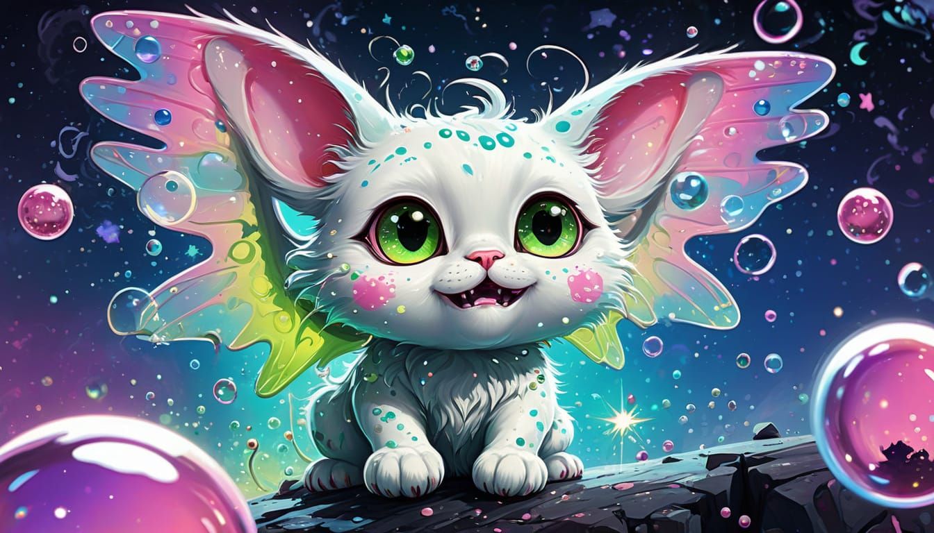 Kawaii Glitch Slime Cat in Graffiti Art Style - AI Art