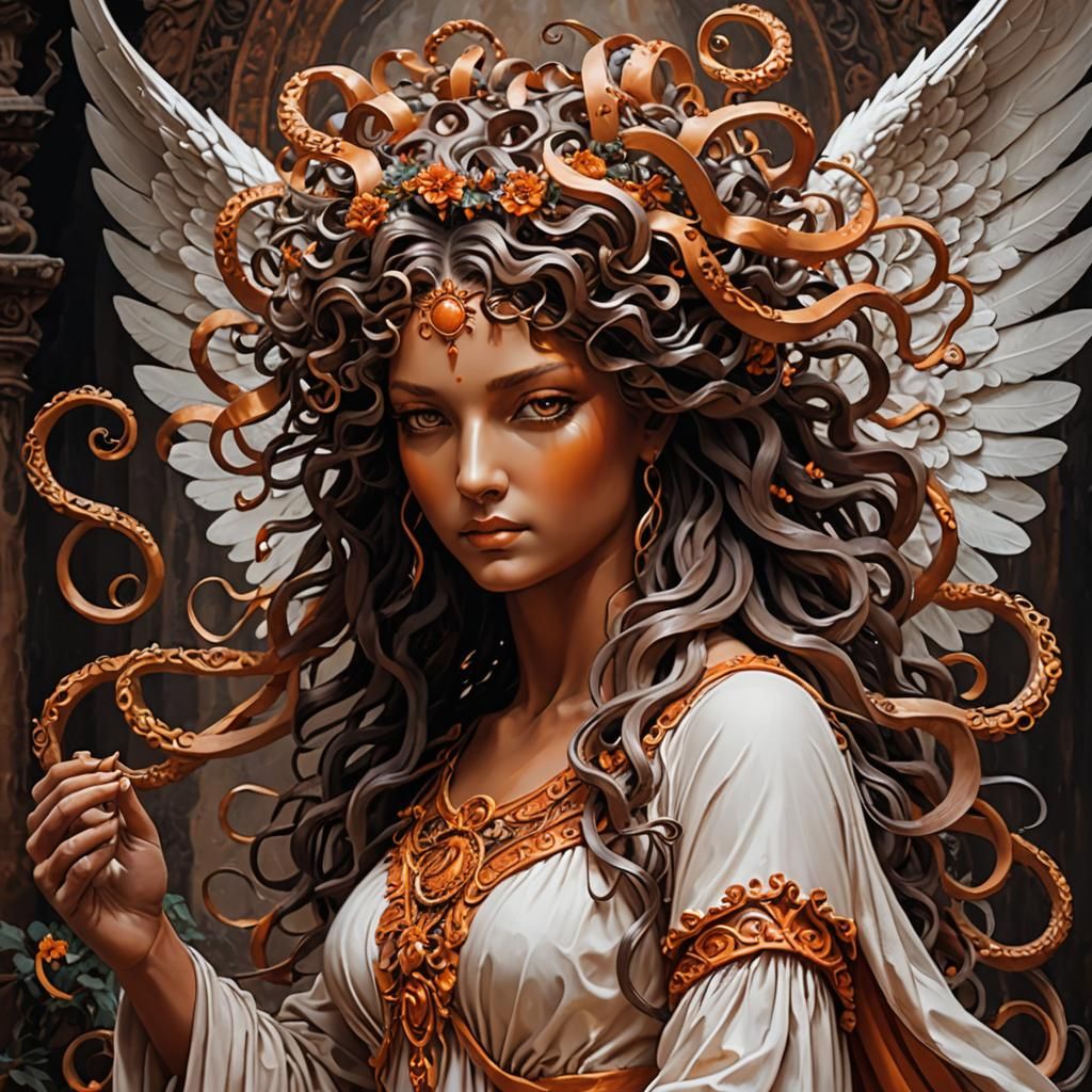 Medusa angel in colors and tones of orange, cinnamon - AI Generated ...