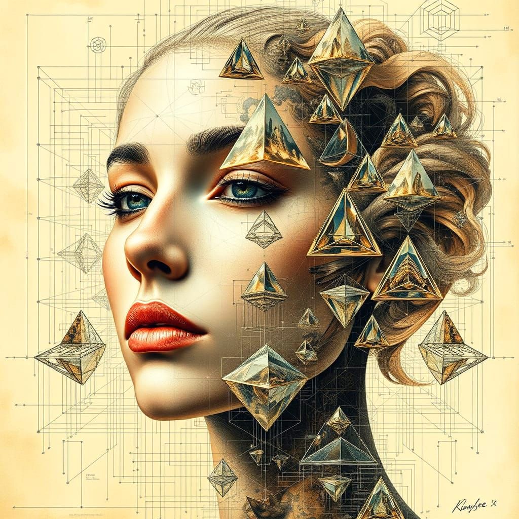 Schematic, Abstract Cuboid Woman Blueprint v4