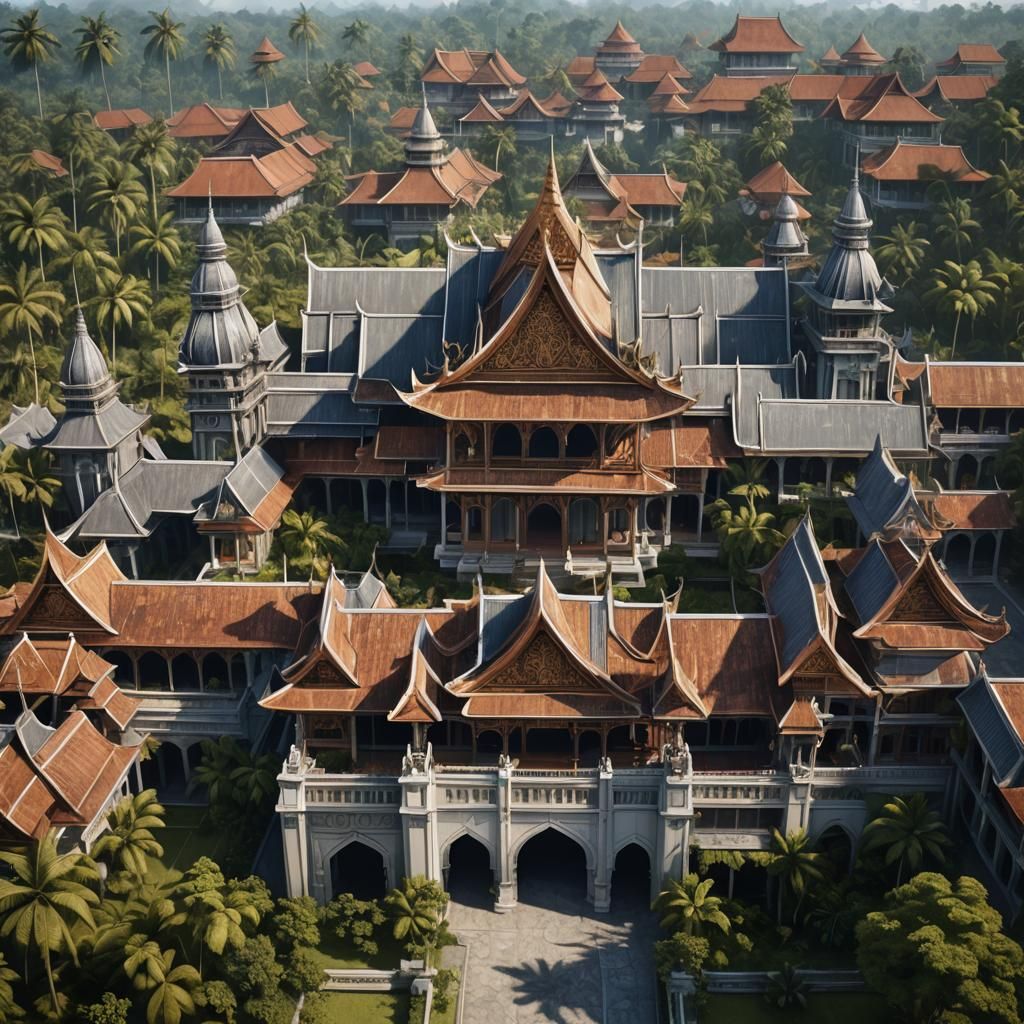 A traditional palace with traditional Malay Nusantara design, large ...