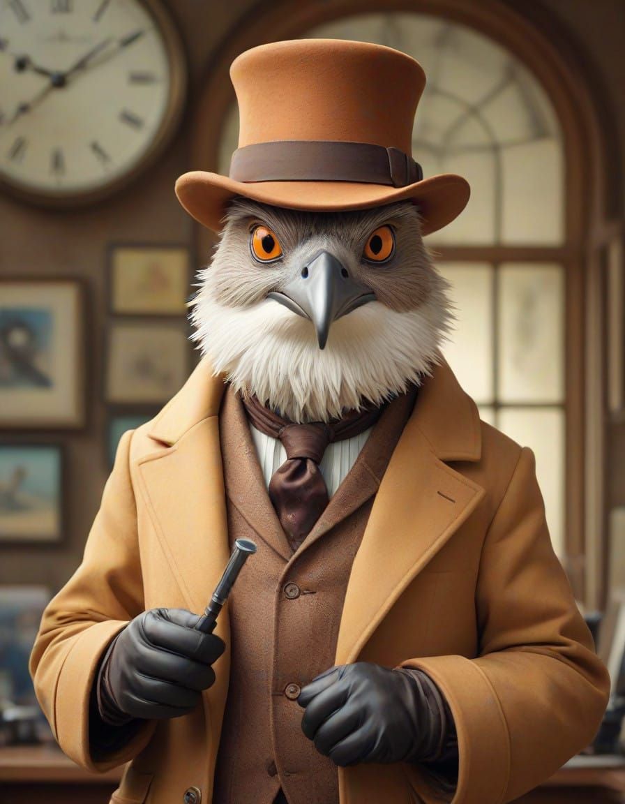 Grand Detective Bird Investigates in Whimsical Wat... - AI Art