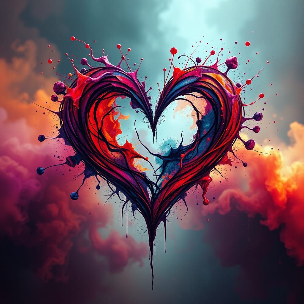 Abstract heart ink splatter art - Vibrant Heart Art in Dream...