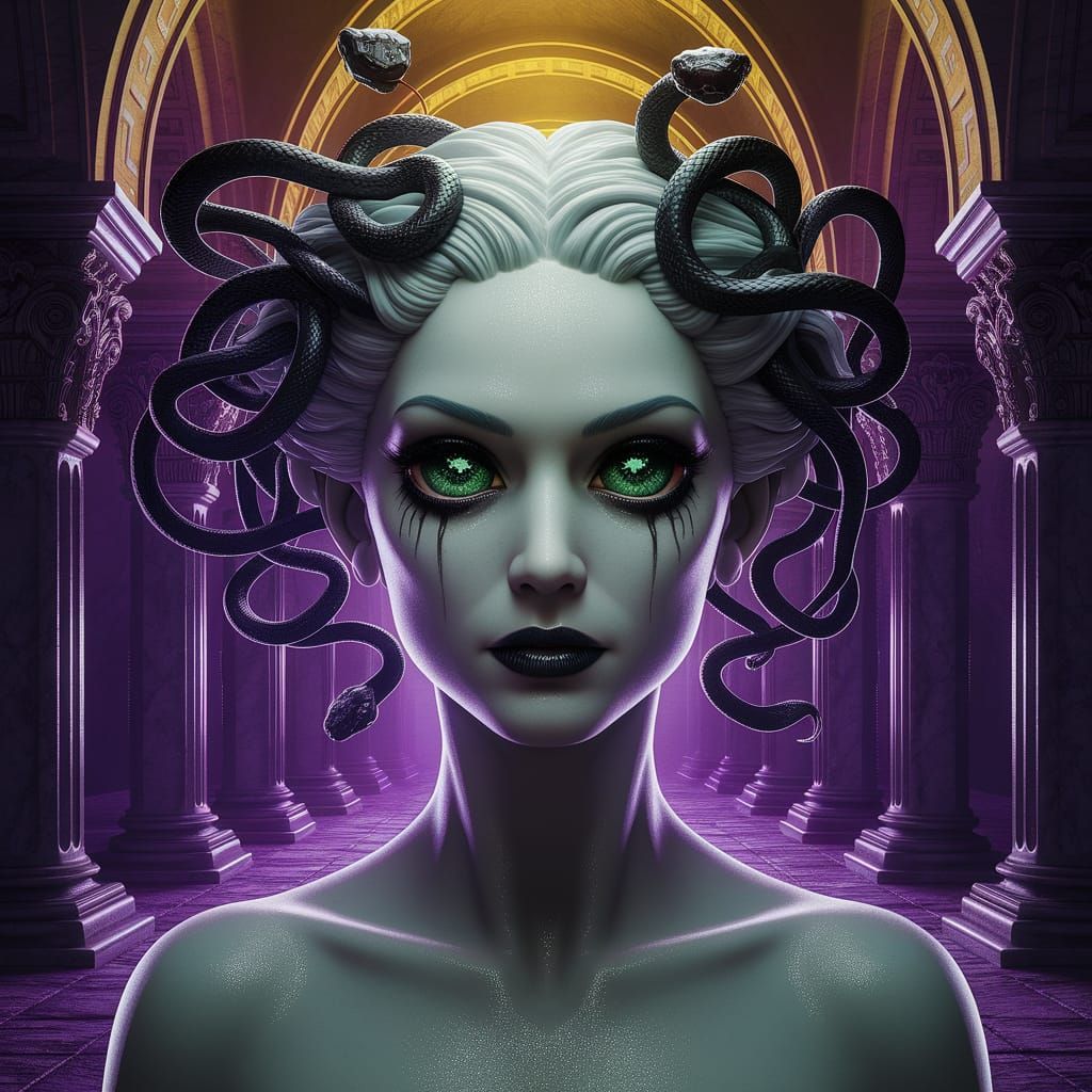 Dark Fantasy Portrait of Medusa in Greek Cathedral - AI Art