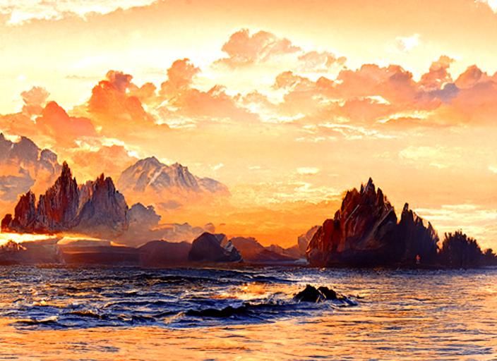 a beautiful long shot broad view of a vista seascape of peaceful ...