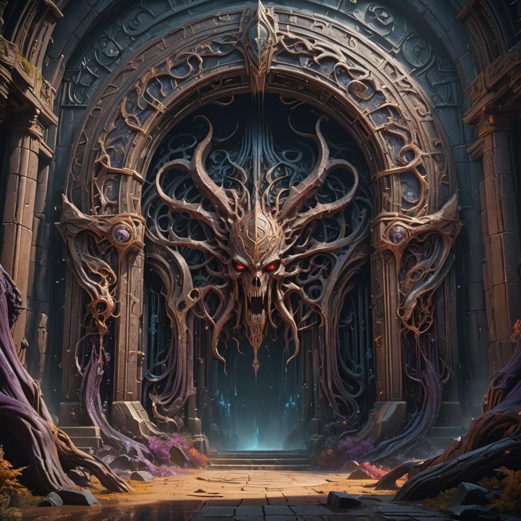 large portal with illythid mind-flayers detailed matte painting, deep ...