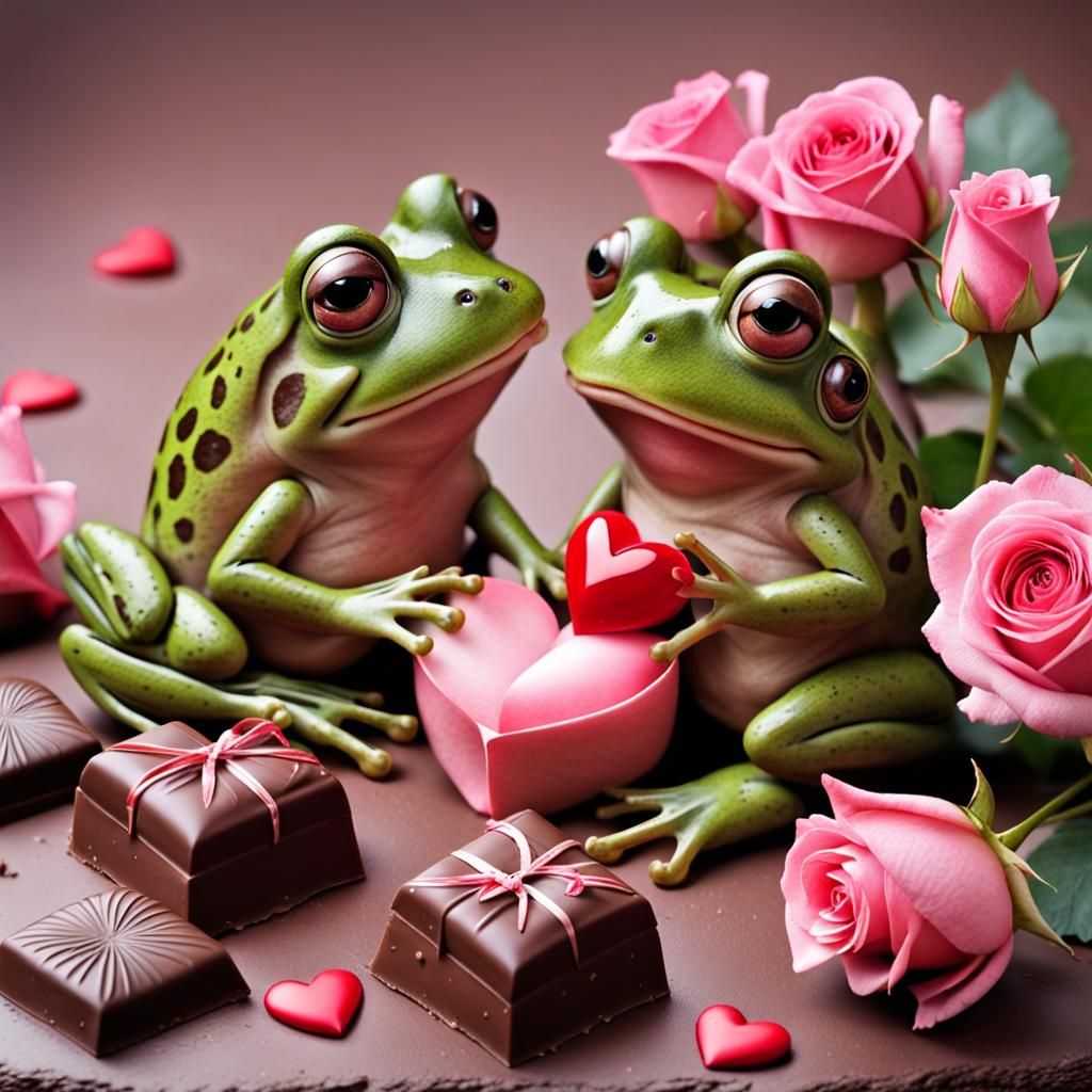 Frogs, love and chocolate - AI Generated Artwork - NightCafe Creator