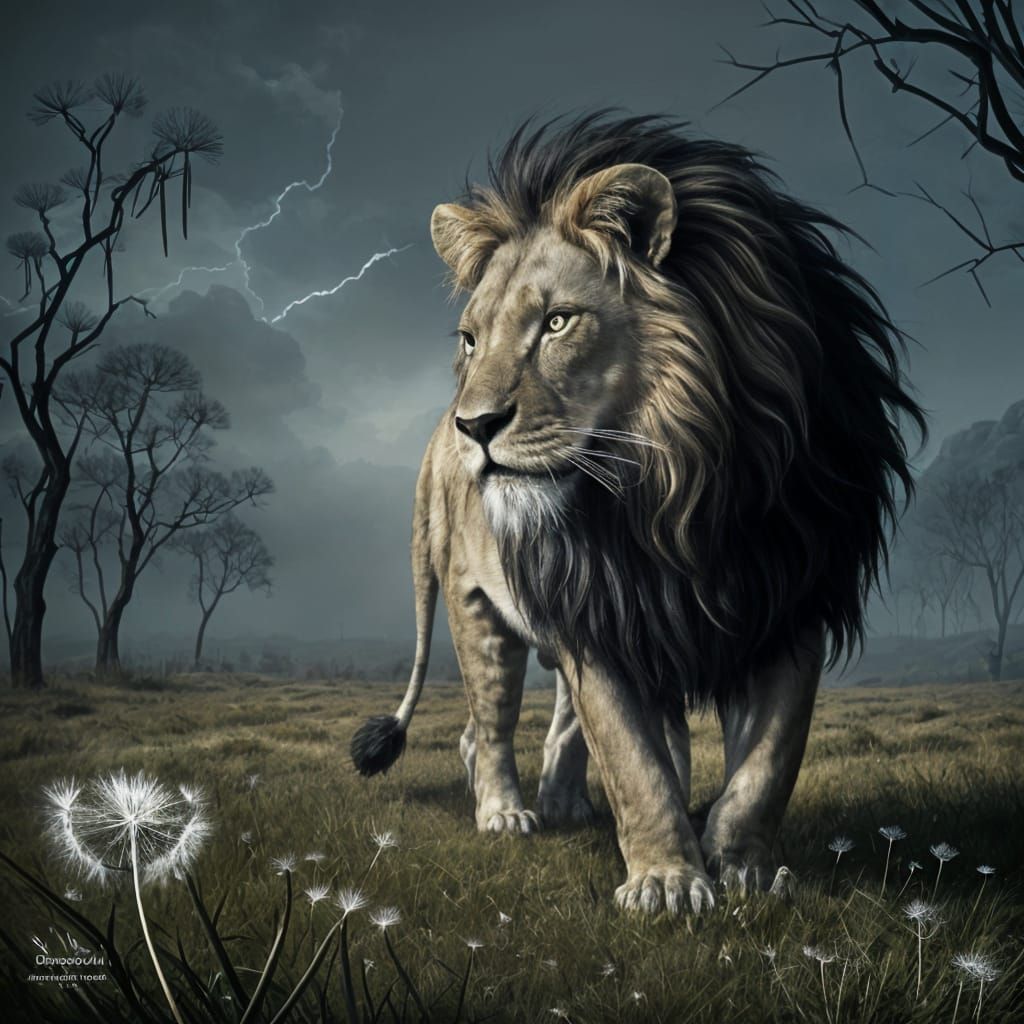 Daddy Lion - Surreal Lion in Chains of Nature