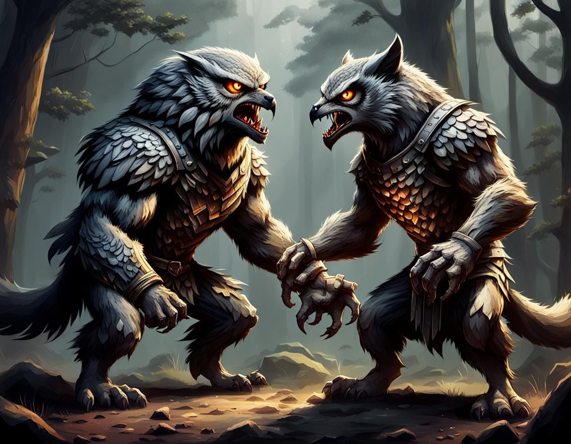 An intense confrontation between two creatures mixed with fierce ...