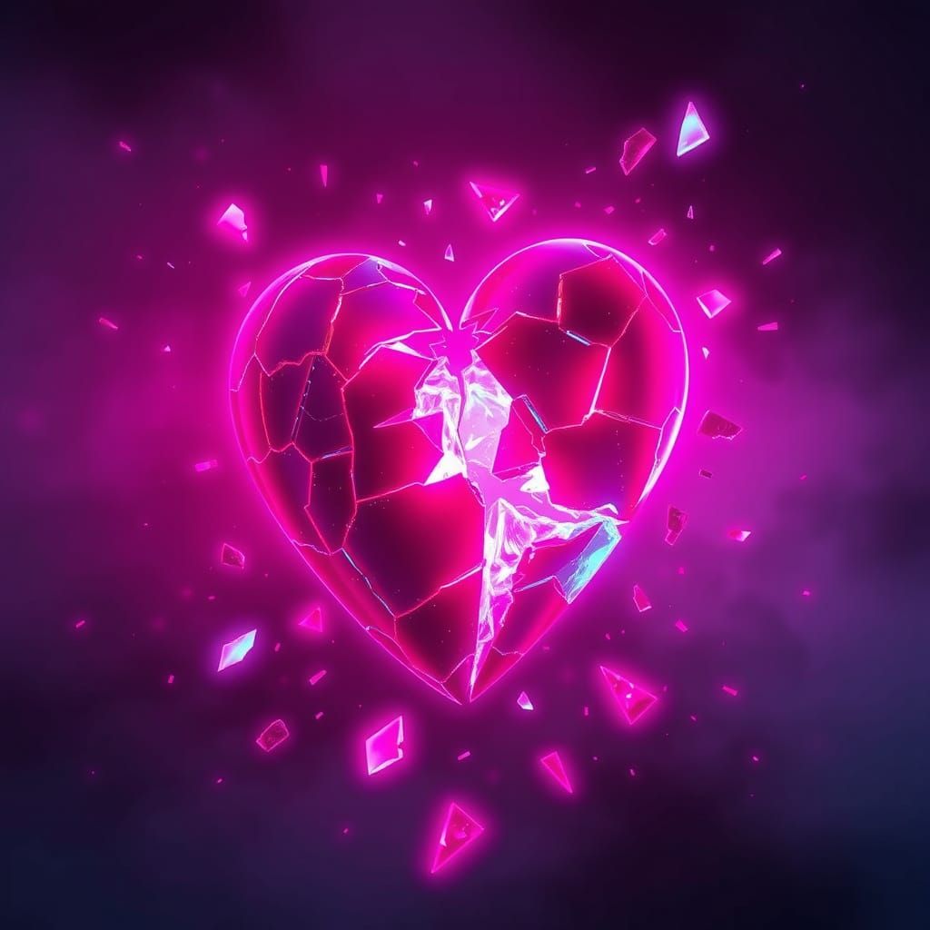 neon broken heart - Glowing Neon Heart Shattered in a Dreaml...