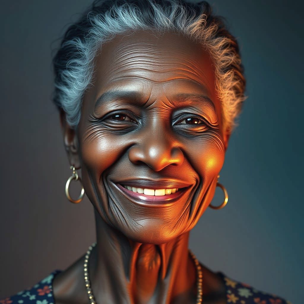 Ethereal Dark Skinned Matron Radiates Joy - AI Art