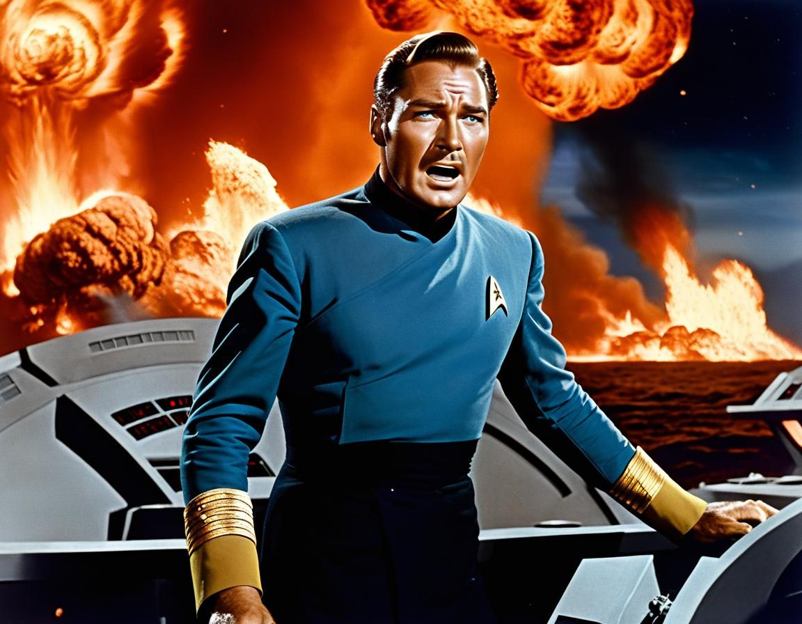 Star Trek 1938: Errol Flynn as Captain Kirk shouts commands as the ...