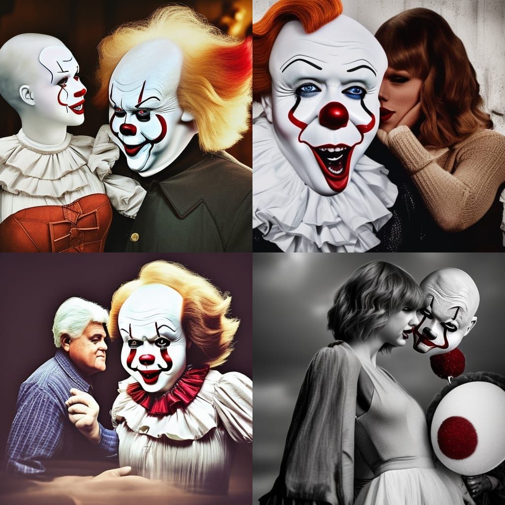 Taylor swift and Jay Leno kissing each other as pennywise the clown - AI Generated Artwork ...