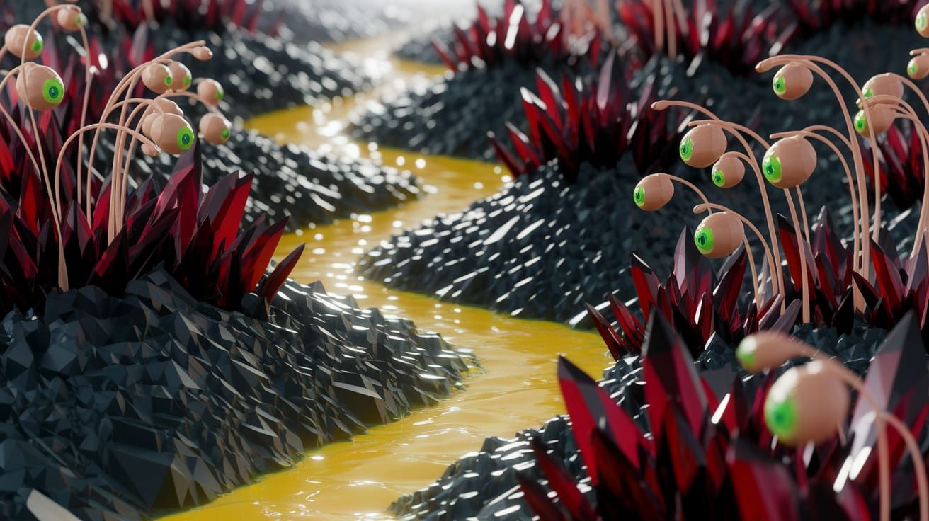 Surreal Sci-Fi Landscape with Flesh-Colored Plants... - AI Art