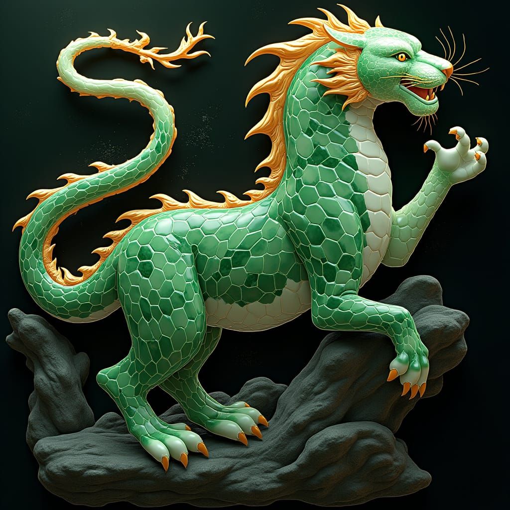 The Prince as a Jade Tiger - Surreal Jade Tiger Emerges from...