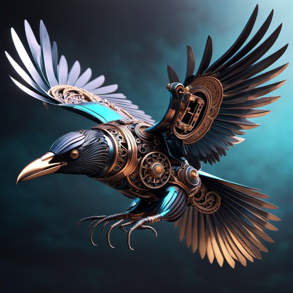 Mechanical Raven Landing - AI Generated Artwork - NightCafe Creator