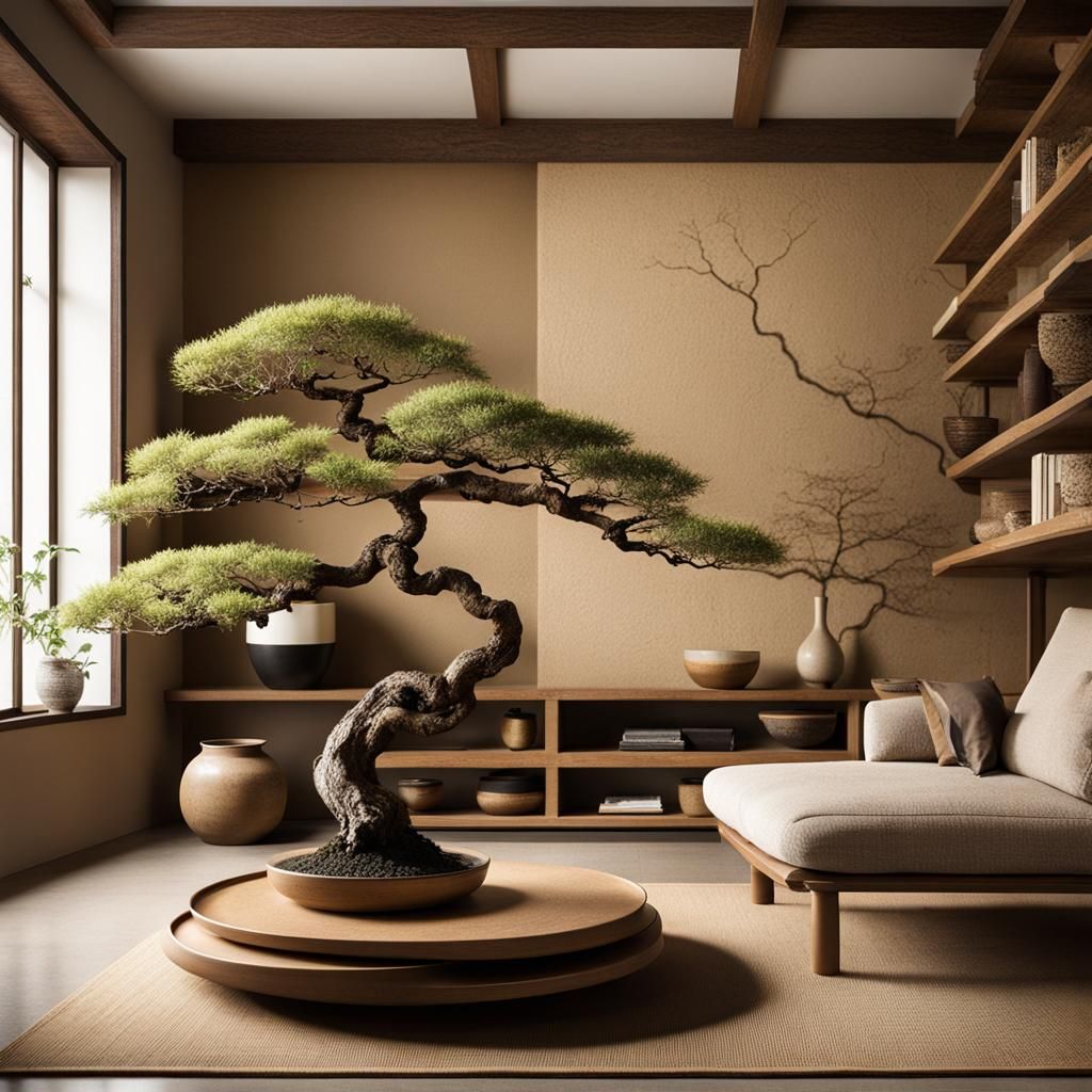 bonsai tree japanese living room decor - AI Generated Artwork ...