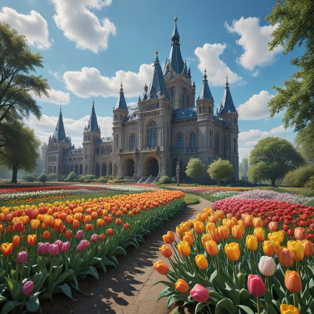 Palace Garden 1# - Vibrant Floral Paradise with Grand Palace...