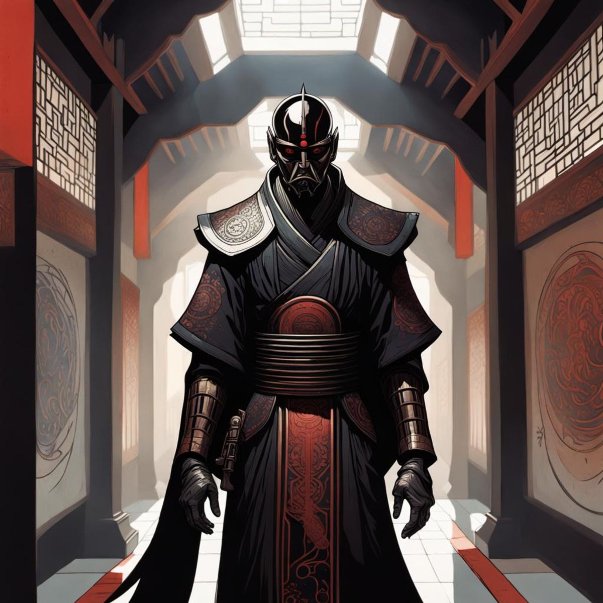 close-up of male sith priest pope geisha knight cyborg samurai cyborg ...