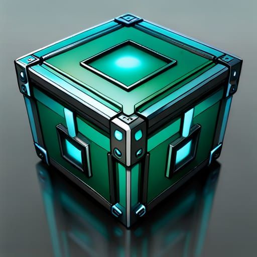 a box; noctilucent, polished metal, volumetric lighting, iridescent ...