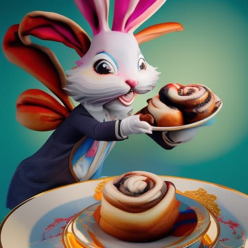 Watercolor mad march hare holding an ("exploding surreal ornate teacups ...