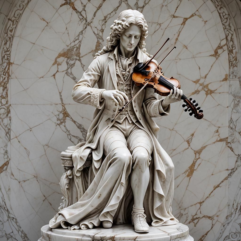 A marble violinist, plays a marble violin, stunning image, statue, - AI ...