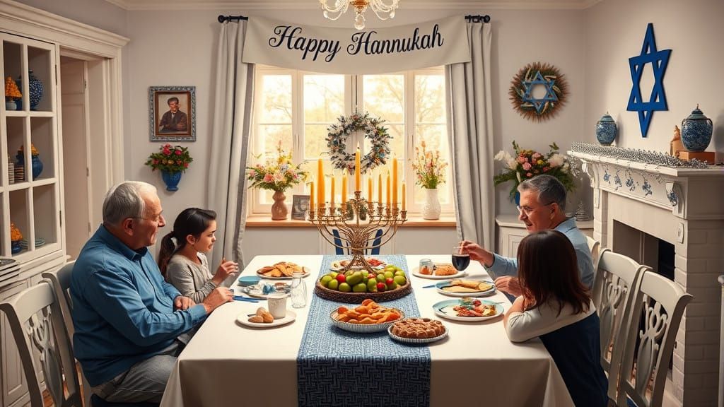 Traditional Jewish Family Celebrates Hannukah in a... - AI Art