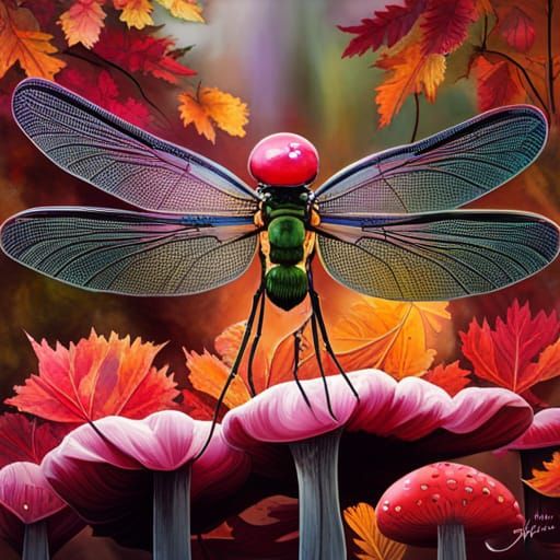 A Weird Dragonfly in the Autumn Leaves - AI Generated Artwork ...